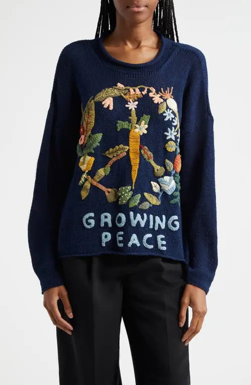 Story Mfg. Twinsun Growing Peace Organic Cotton Sweater In Indigo